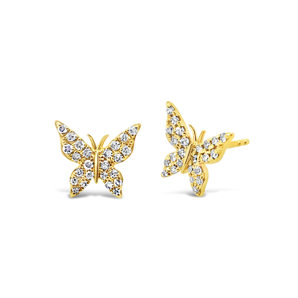 Yellow Gold Diamond Butterfly Stud Earrings Padis Jewelry